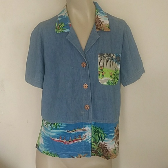 original TY Wear | Tops | Original Ty Wear Denim Hawaiian Shirt | Poshmark